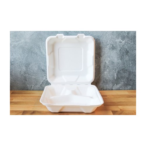 E Pallet - Bamboo Pulp Clamshell - 3 Compartment (8x8)