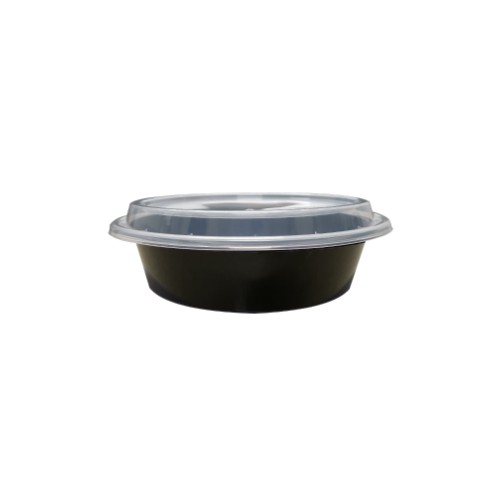 Epallet - 24oz Round Black Plastic Food Container with Clear Lid