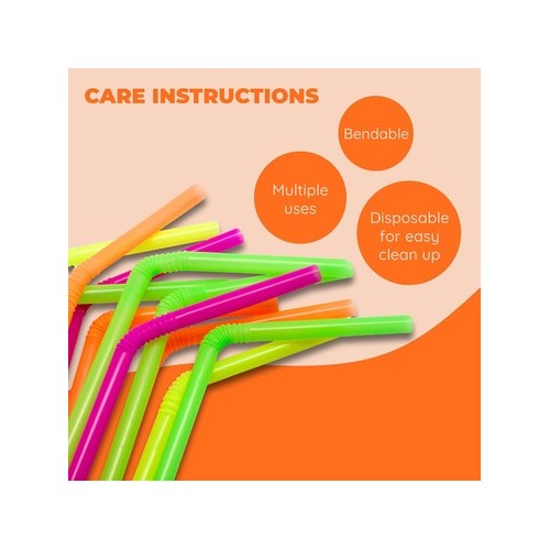 E Pallet - Flexible Disposable Drinking Straws, Bendable Plastic Neon ...